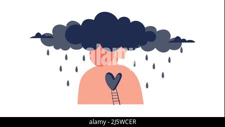 Depressive Lonely Woman , Vector Cartoon Stick Figure Illustration ...