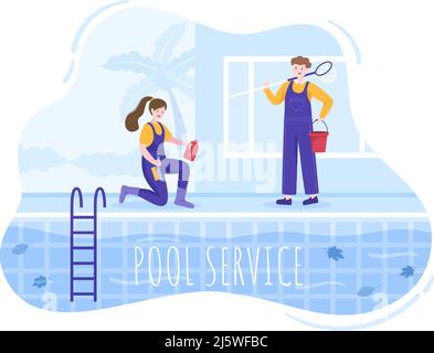 Swimming Pool Service Worker with Broom, Vacuum Cleaner or Net for ...
