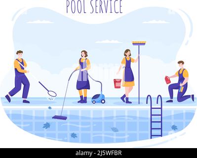 Swimming Pool Service Worker with Broom, Vacuum Cleaner or Net for ...