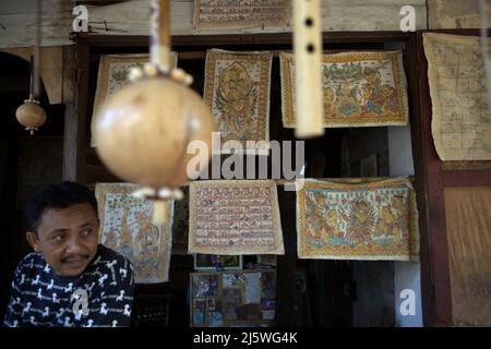 Traditional kamasan-style painting at a workshop in the traditional ...