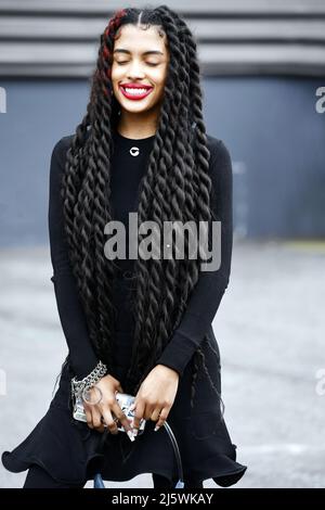 Street style, Marie-Victoire Tiangue (MV Tiangue) arriving at Coperni ...