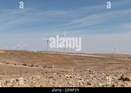 Wind Turbines on arid hills in Jordan, Middle East Stock Photo - Alamy