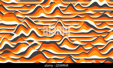 Retro orange stripes distorted backdrop. Procedural vintage ripple ...