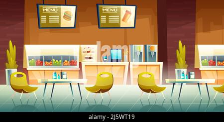 Food court mall. Interior empty hall inside cartoon cafeteria, center ...