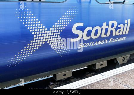 ScotRail logo on the side of a carriage with Gaelic Rèile na h-Alba ...