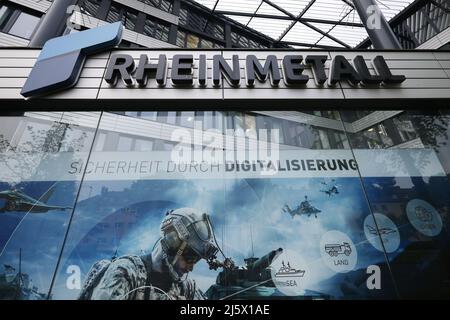 Duesseldorf, Germany. 26th Apr, 2022. The Rheinmetall logo and the sign ...