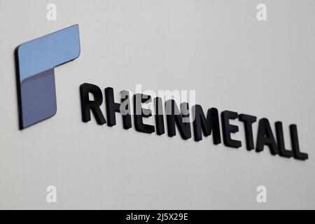 Duesseldorf, Germany. 26th Apr, 2022. The Rheinmetall logo on the ...