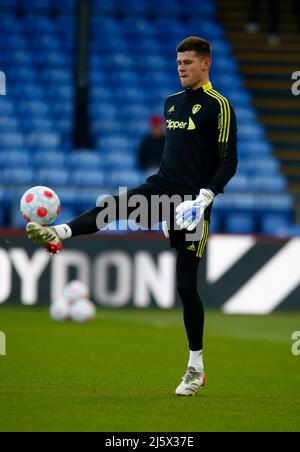 Illan Meslier #1 of Leeds United during the pre-game warmup ahead of ...