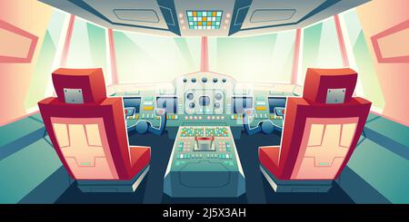 Airplane cabin with seats and screens inside rear view. Dark economy ...
