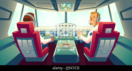 Airplane Cockpit with Pilot Sitting in Front of the Dashboard to Drive ...