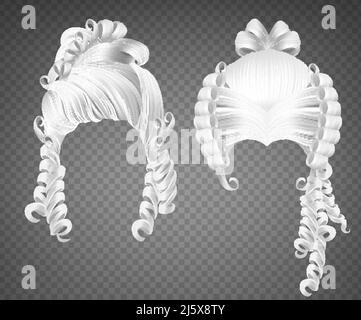Realistic rococo women wig vintage composition with isolated image of ...