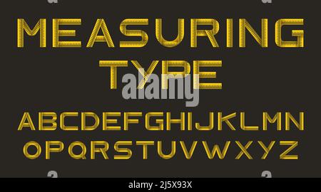 Measure tape font, type isolated on black background. Alphabet from ...