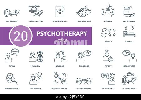 Psychotherapy set icon. Contains psychotherapy illustrations such as ...
