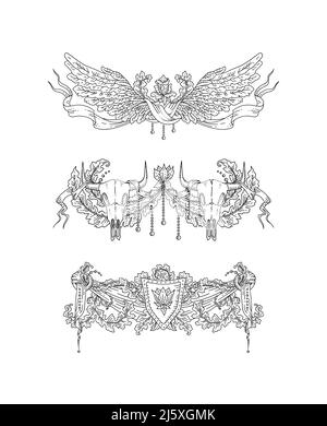 Vector vignettes set in Medieval decorative style - elements for ...