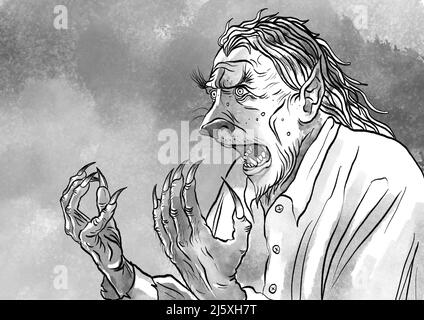 werewolf wolfman transforming illustration Stock Photo - Alamy