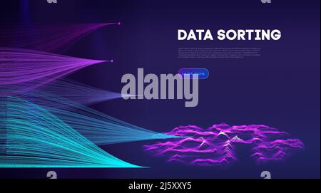 Data sorting information infographic. Data funnel ai network. Technology blockchain background ...