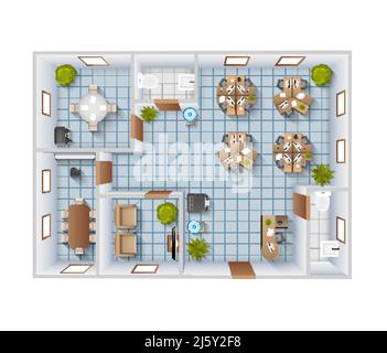 Office interior top view blueprint template with conference room and ...