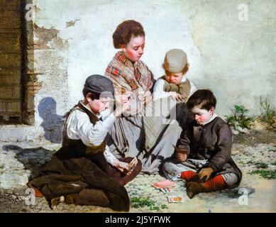 Chicos jugando a las cartas - Rafael Romero de Barros Stock Photo - Alamy
