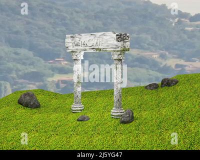 Ancient columns in ruins over field Stock Photo - Alamy