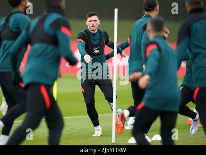 Andrew Robertson #26 of Liverpool during the pre-game warmup in London ...