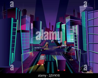 City street sidewalk at night with pedestrian walkway across road ...