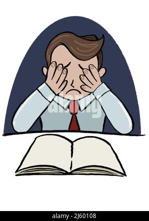 unhappy man reading book Stock Photo - Alamy