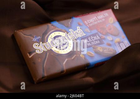 KHARKIV, UKRAINE - NOVEMBER 3, 2021: Studentska chocolate bar is a ...