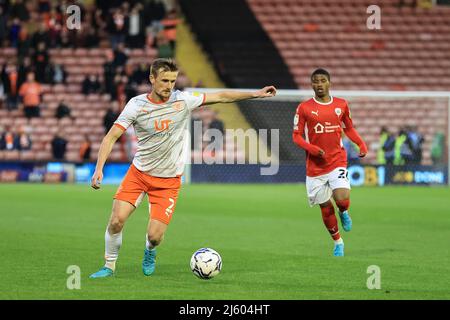 Callum Connolly #2 of Blackpool crosses the ball during the Sky Bet ...