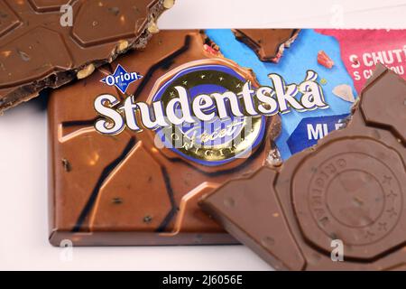 KHARKIV, UKRAINE - NOVEMBER 3, 2021: Studentska chocolate bar is a ...