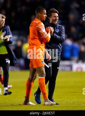 Danny Cowley manager of Portsmouth celebrates at the end of the game ...