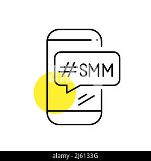SMM hashtag message on a smartphone. Pixel perfect, editable stroke ...