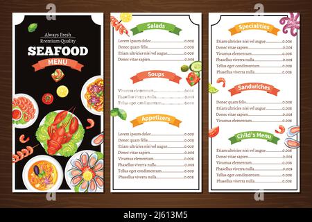 Restaurant menu color template. Salads, first meal, main dishes. Print ...