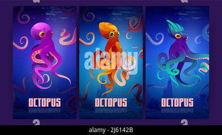 Cartoon underwater landscape banners with sea fishes and ocean animals ...