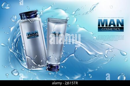 Refreshing men s body wash gel with mint leaves and ice cubes elements ...