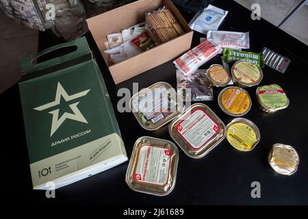 Russian army military food ration pack opened in nature Stock Photo - Alamy