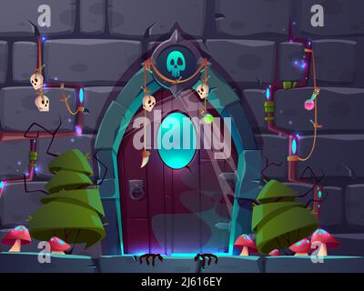 Fairy magic portal cartoon game vector set. Fantasy teleport door to ...