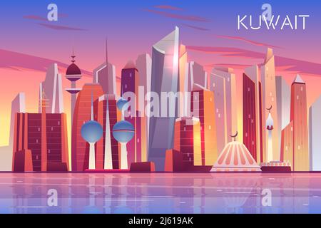 Kuwait architecture line skyline illustration. Linear vector cityscape ...