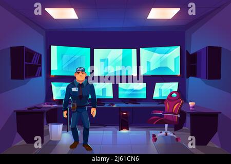 Surveillance monitoring room. Man watching surveillance camera on ...