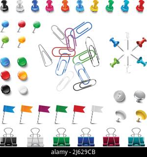 Realistic pushpins and colorful paper clips set isolated vector ...