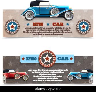 Retro car banners set with cabriolet auto collection isolated vector ...