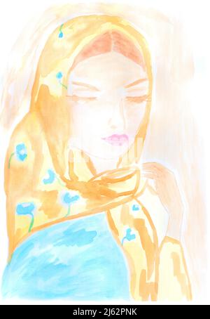 young ukrainian woman in color block clothes looking at camera near ...