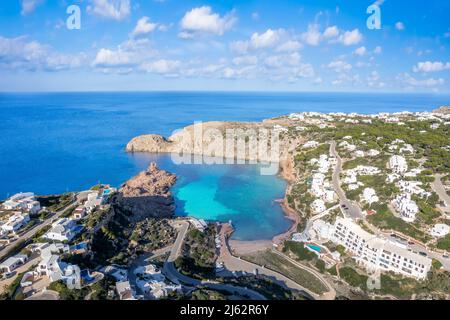 Landscape with aerial view of Cala Morell, Menorca island, Spain Stock ...