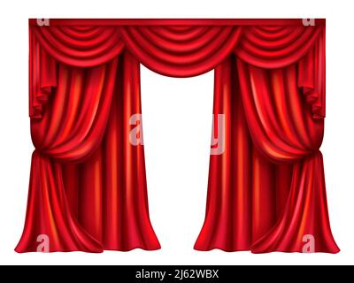 Red textile banner with folds, isolated on white background. Blank ...