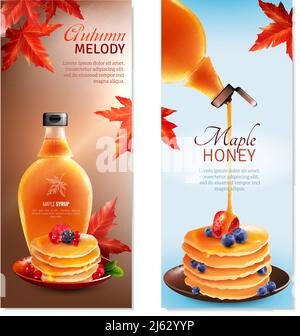 Maple syrup horizontal banners set with autumn melody symbols cartoon ...