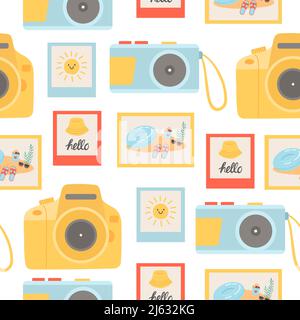 Seamless background with photo cameras. Vector illustration. Abstract ...