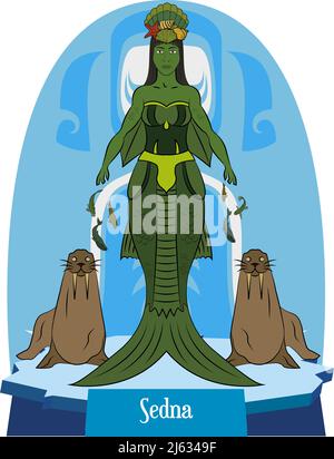 Vector isolated illustration of inuit, eskimo mythical deity, Pinga ...