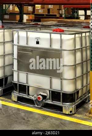 Bulk fluid shipping containers on pallets ready for shipment Stock ...