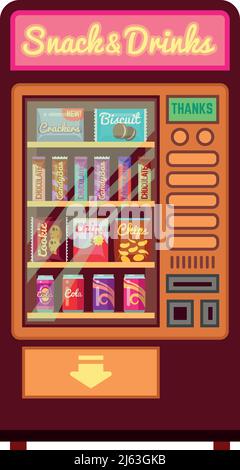 Vending machine. Cartoon snack and cold beverage vending machine, sweet ...