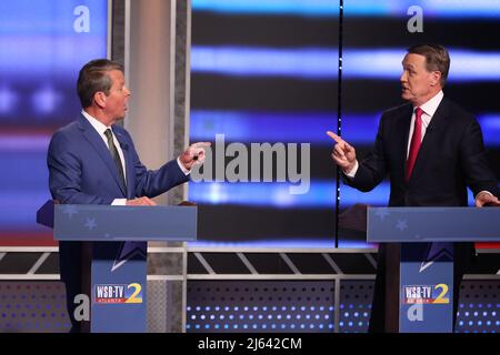 Atlanta, USA. 24th Apr, 2022. Former Sen. David Perdue reacts during ...
