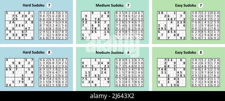 Collection Sudoku game with answers. Different complexity. Simple vector design set Sudoku Stock ...